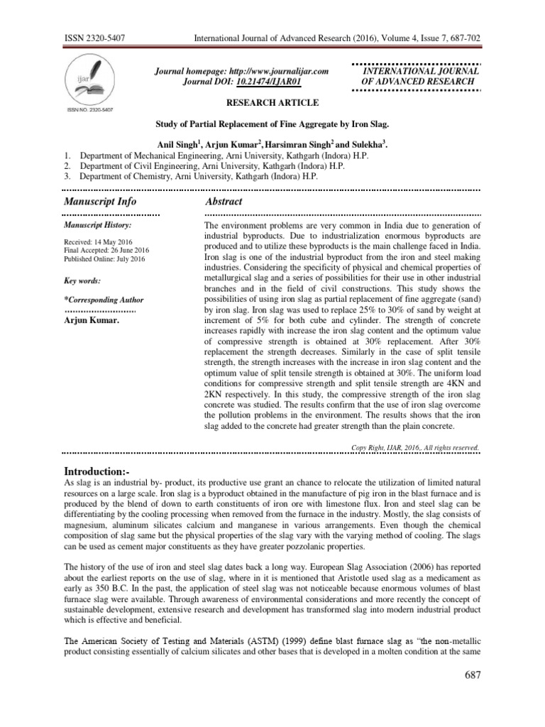 Iron Slag as Fine Aggregate Replacement | PDF | Concrete | Cement