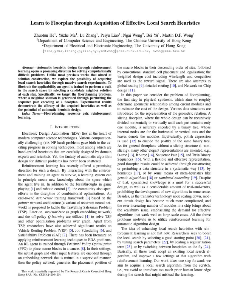 Learn To Floorplan Through Acquisition of Effective Local Search | PDF | Algorithms | Applied ...