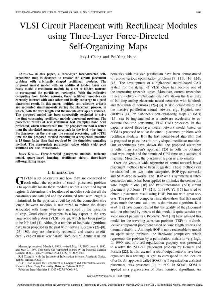 VLSI Circuit Placement with Neural Maps | PDF | Artificial Neural ...