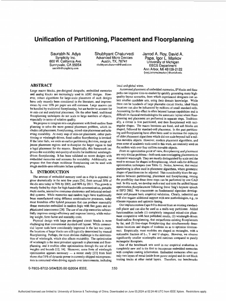 Unification of Partitioning Placement and Floorplanning | PDF | Computer Engineering
