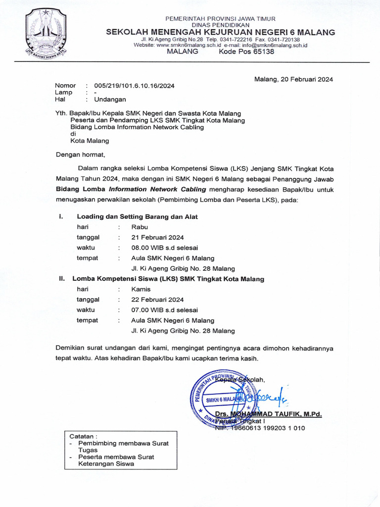 Contoh undangan lks | PDF