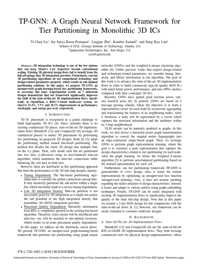 TP-GNN - A Graph Neural Network Framework For Tier Partitioning in Monolithic 3D ICs | PDF ...