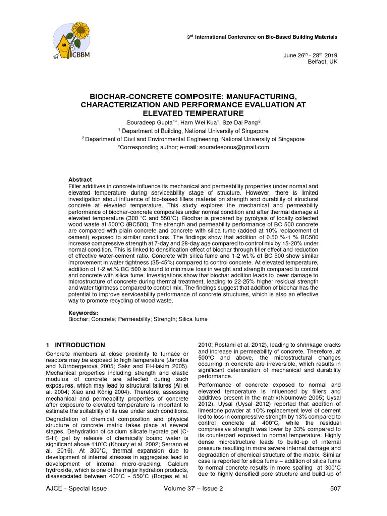 Biochar-Concrete Performance at High Temperatures | PDF | Concrete | Cement