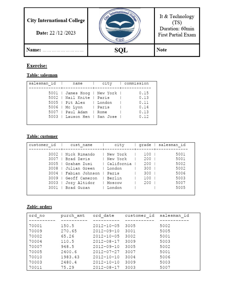 SQL TS final | Download Free PDF | Sql | Table (Database)