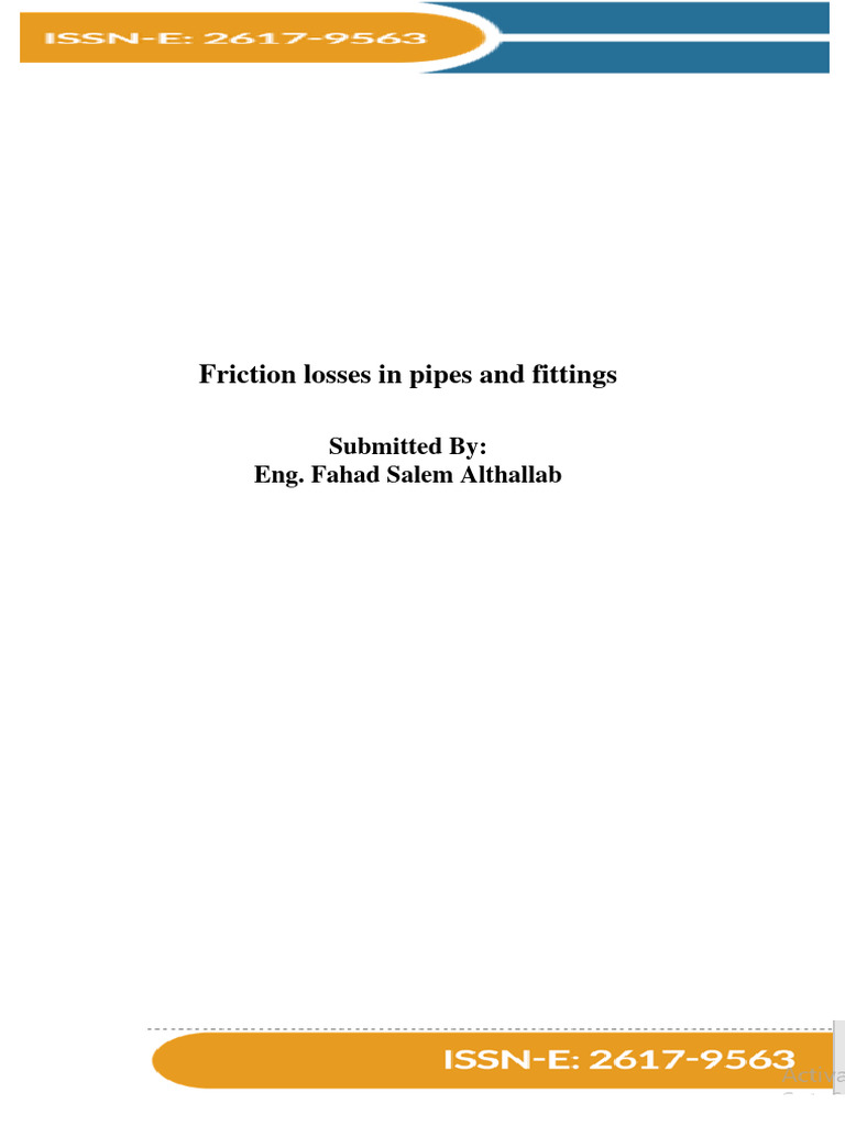 Friction Losses in Pipes and Fittings | PDF | Drag (Physics) | Fluid ...