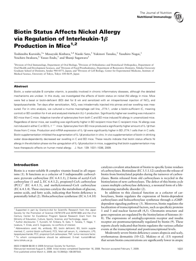 Biotin Status Affects Nickel Allergy Via Regulation of I - 2009 - The ...