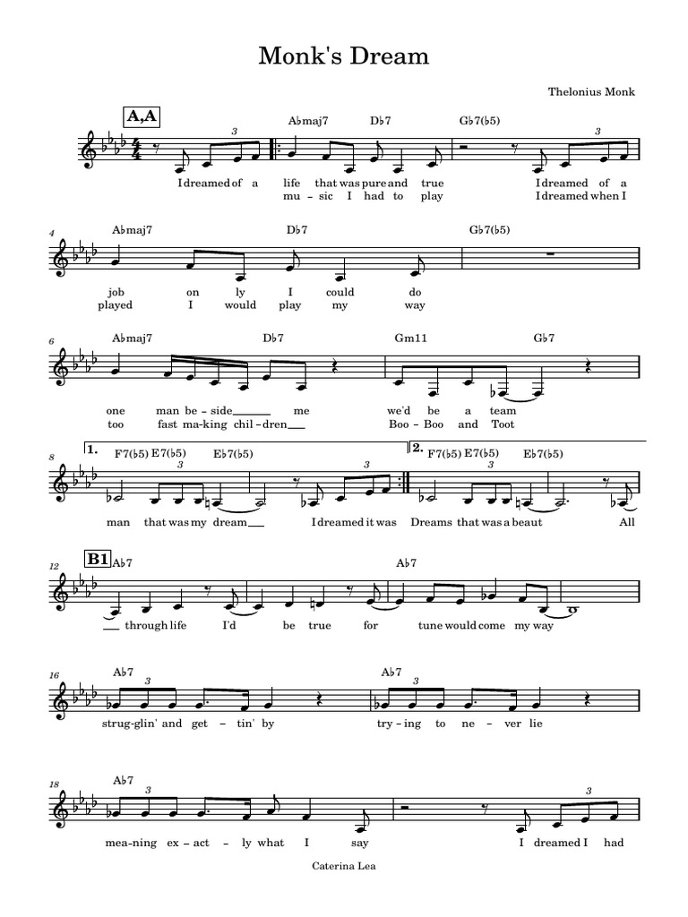 Monk's Dream in Ab Sheet PDF | Download Free PDF | Elements Of Music ...