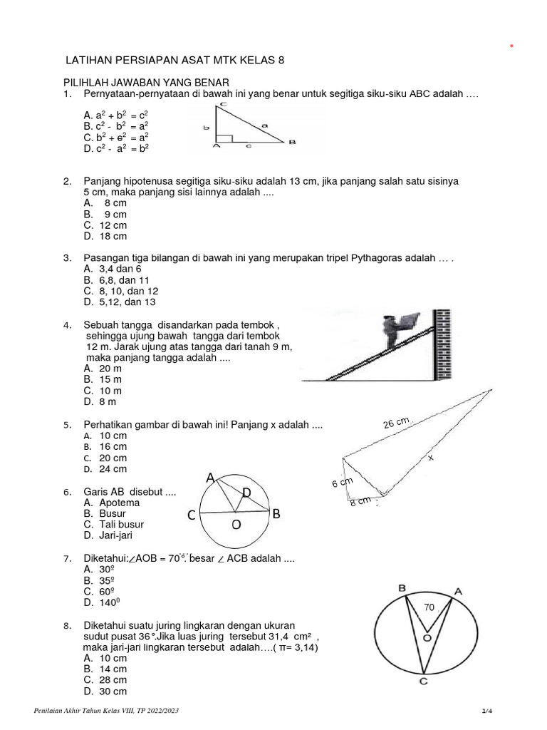 Latihan Persiapan ASAT Matematika Kelas 8 | PDF