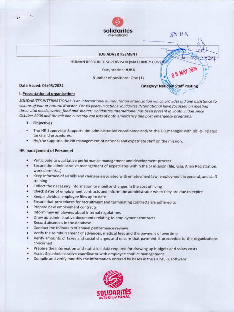 HR Supervisor Advert | PDF