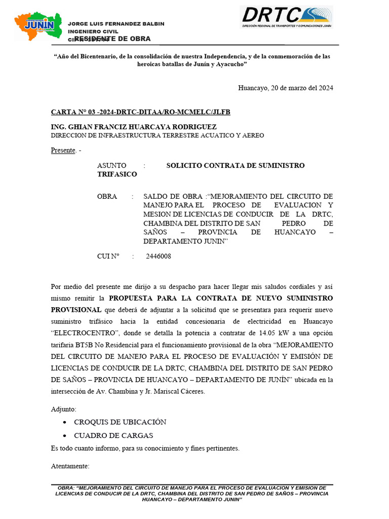 Carta #003 - Reinicio de Obra | PDF