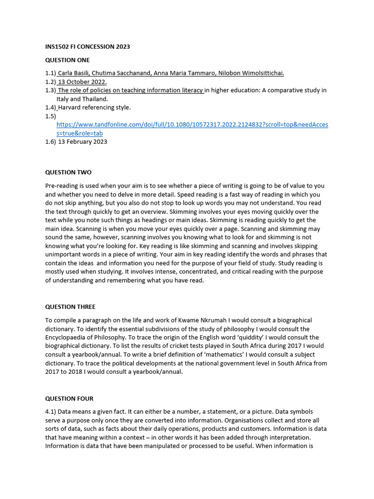 INS1502 FI CONCESSION 2023 | PDF | Libraries | World Wide Web