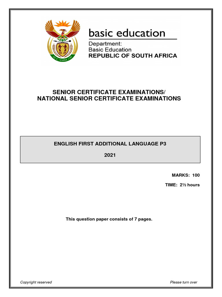 English FAL P3 May-June 2021 | Download Free PDF | Question | English ...