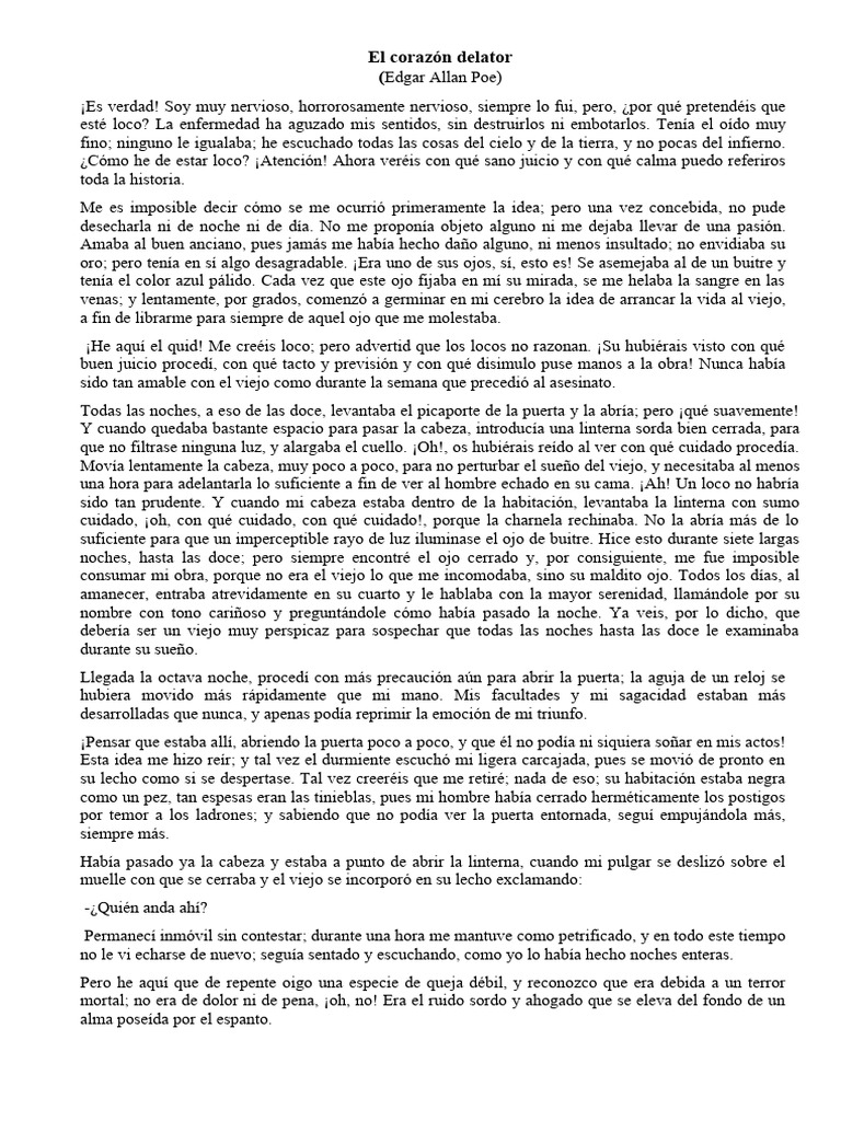 El Corazón Delator Ejemplo de Análisis Lit. | PDF | Edgar Allan Poe