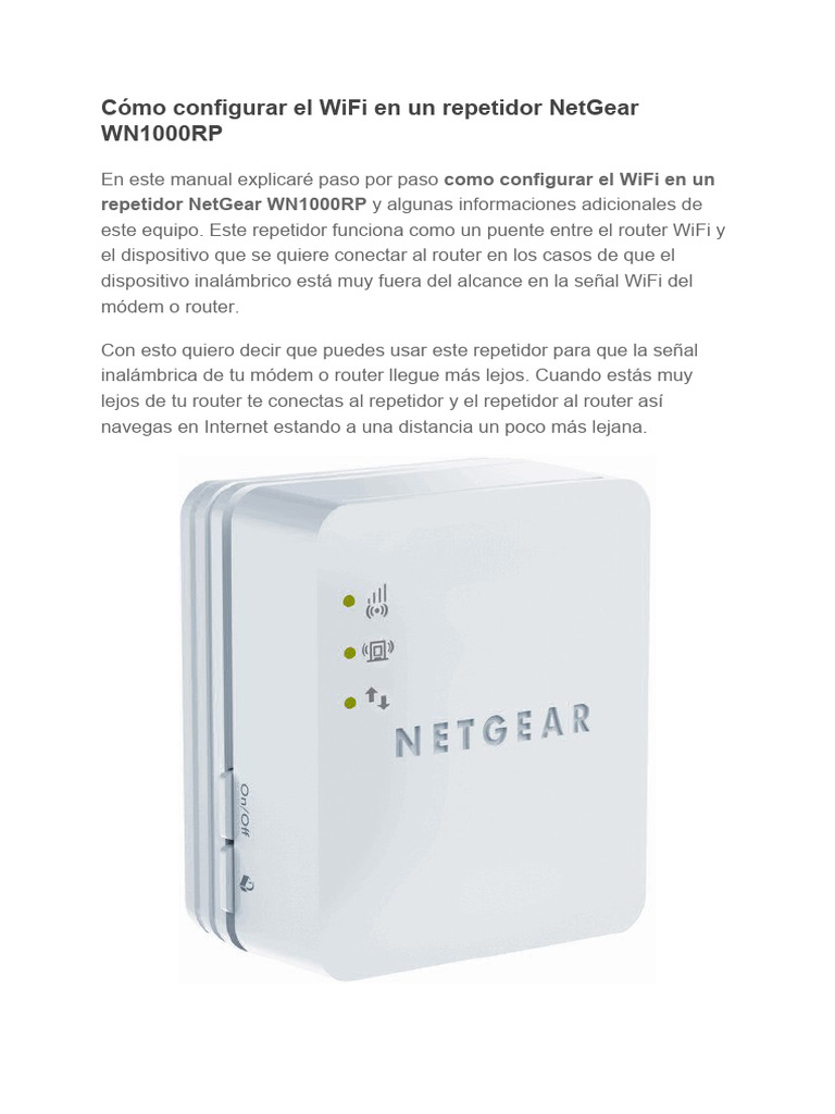 Cómo Configurar El WiFi en Un Repetidor NetGear WN1000RP | PDF | Wifi ...