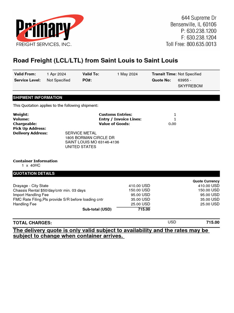 Import Quote | PDF | Cargo | Fee