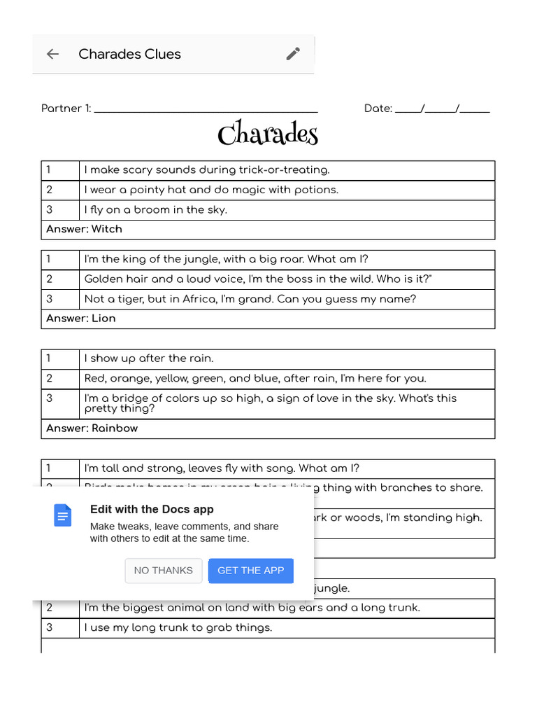 Charades Clues | PDF