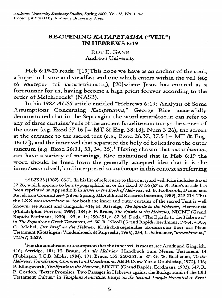 01 Roy Gane Re - Hebrews 6 19 | PDF | Languages Of Israel | Hebrew Bible