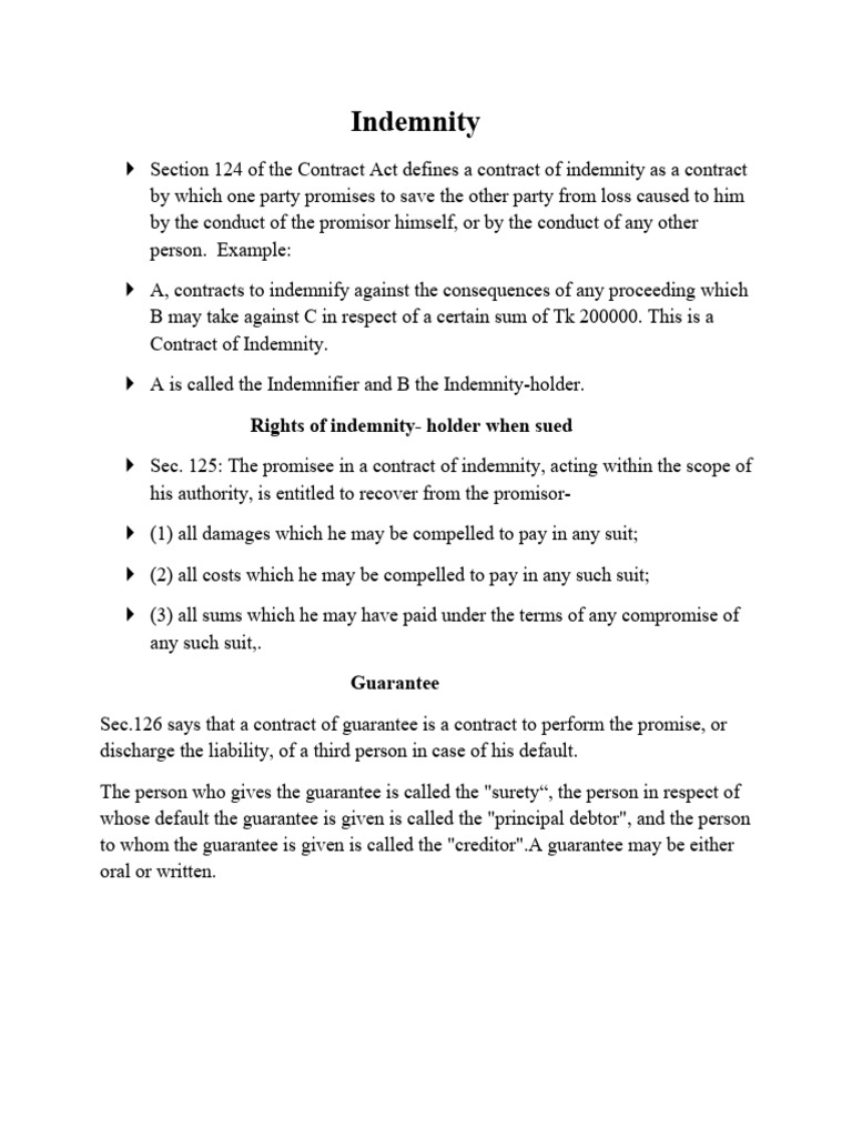 Indemnity | PDF | Guarantee | Law Of Agency