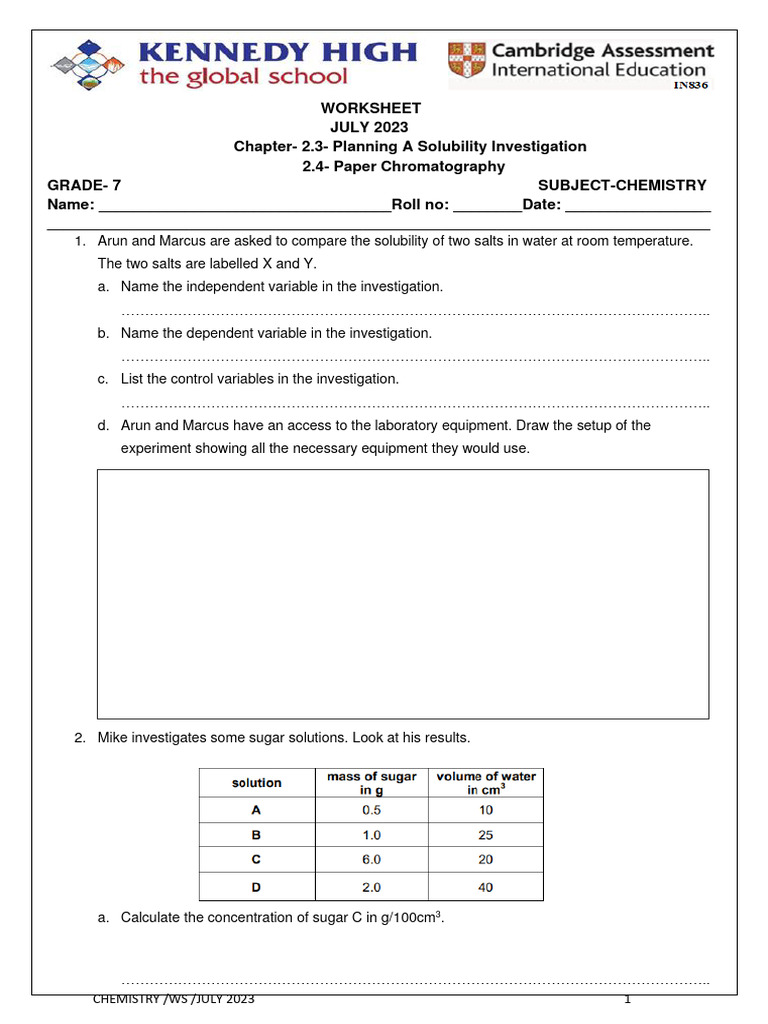 Gr7 Chem WS (JULY2023) | PDF | Solubility | Applied And Interdisciplinary Physics