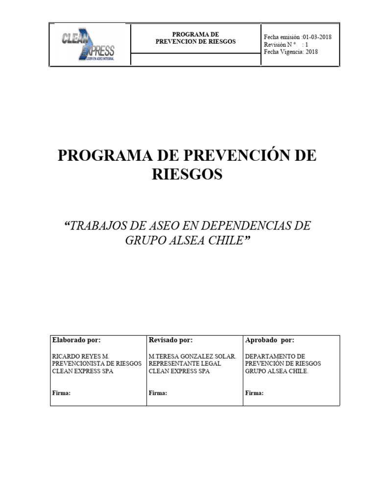 Programa Prevencion de Riesgo 2024. | PDF | Relaciones laborales | Seguridad y salud ocupacional