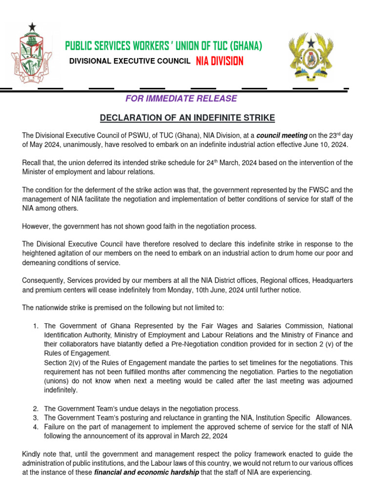 Final Notice - Declaration of Indefinite Strike | PDF | Strike Action ...