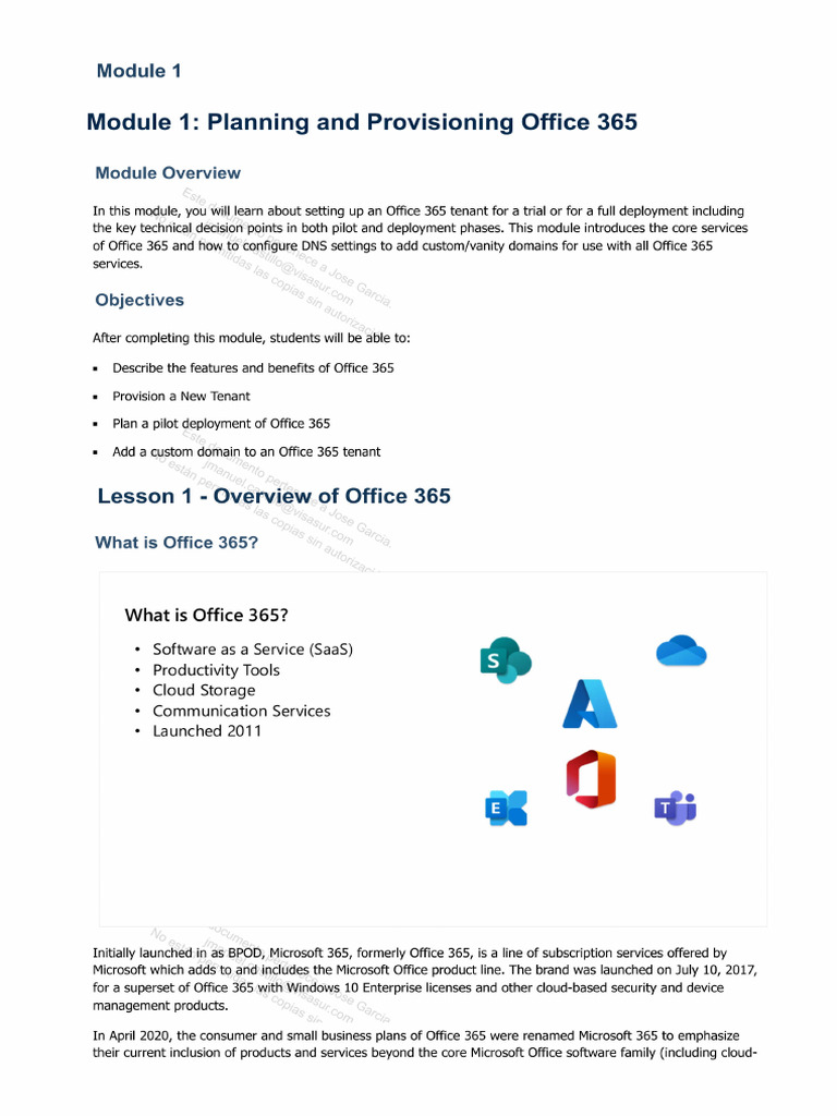 Module 1 Planning and Provisioning Office 365 | PDF | Cloud Computing ...