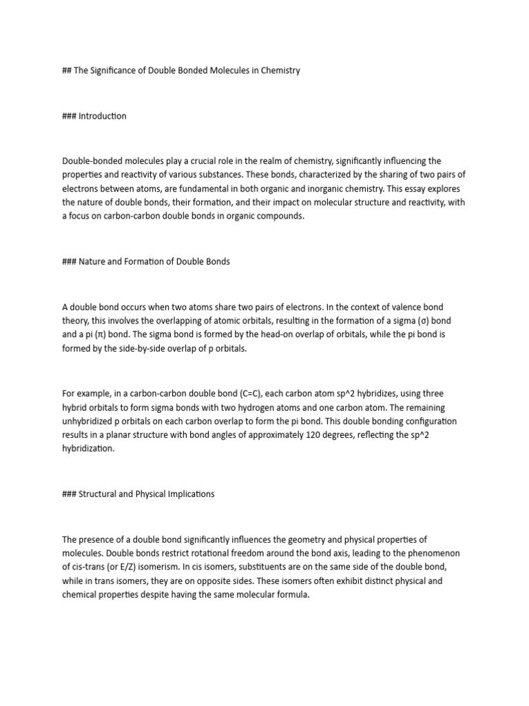 Significance of Double Bonded Molecules in Chemistry | PDF | Alkene ...