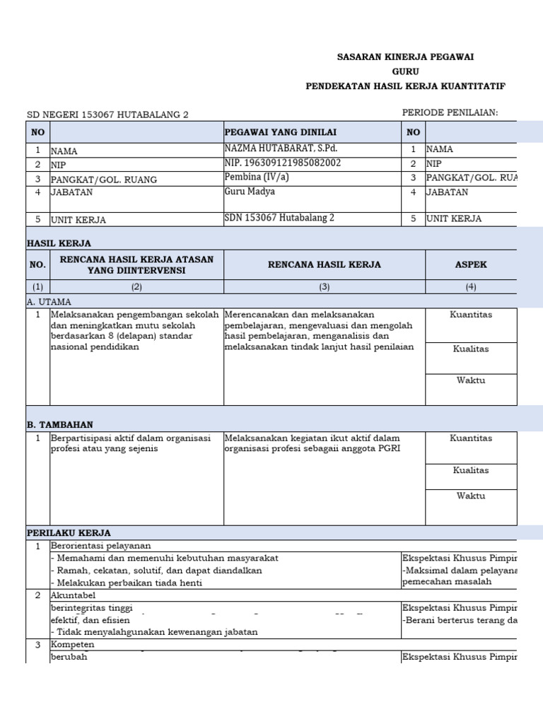 Form SKP JA Kuantitatif - GURU-NAZMA HUTABARAT-SD HUTABALANG | PDF