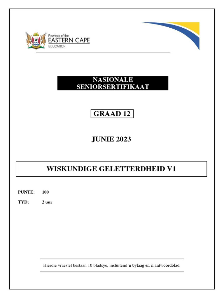 MATHS LIT P1 GR12 QP JUNE 2023 Afrikaans | PDF
