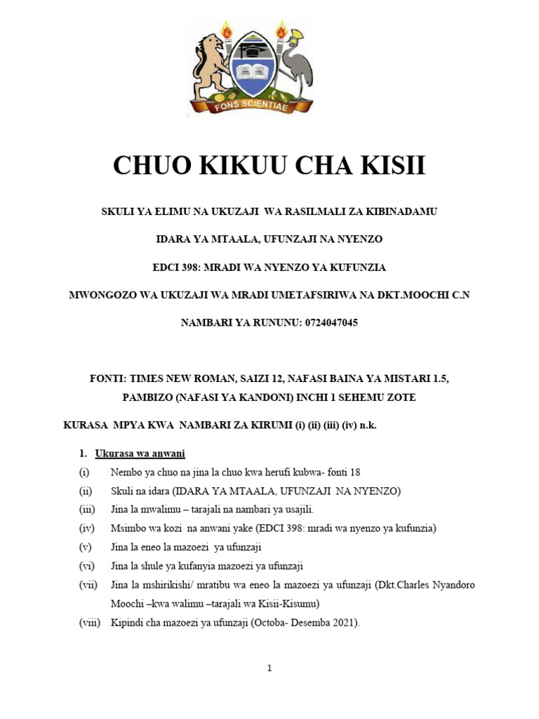 EDCI 398 Guidelines Kiswahili | PDF