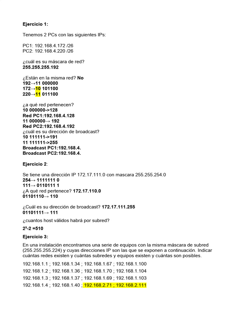 Ejercicios Redes | PDF | Dirección IP | Protocolos de internet