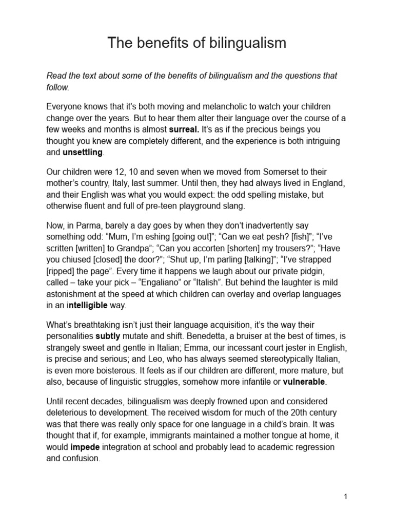 The-benefits-of-bilingualism SL text | Download Free PDF ...