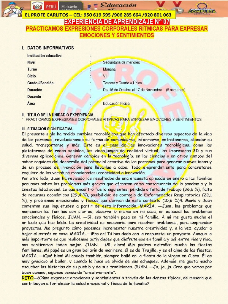 PLANIFICADOR DE LA EXPERIENCIA #07-EDUCACION FISICA - 3ero y 4to - 2023 - 00001 | PDF