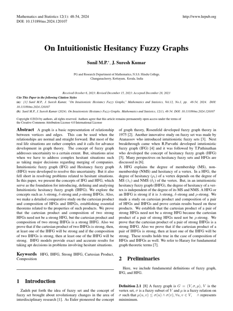 On Intuitionistic Hesitancy Fuzzy Graphs | Download Free PDF | Graph Theory | Theoretical ...