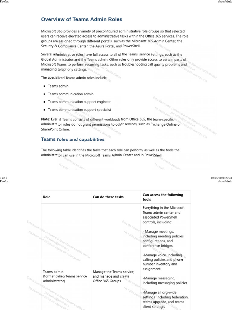 Microsoft Teams Admin Roles Overview | PDF | Microsoft Azure | System ...