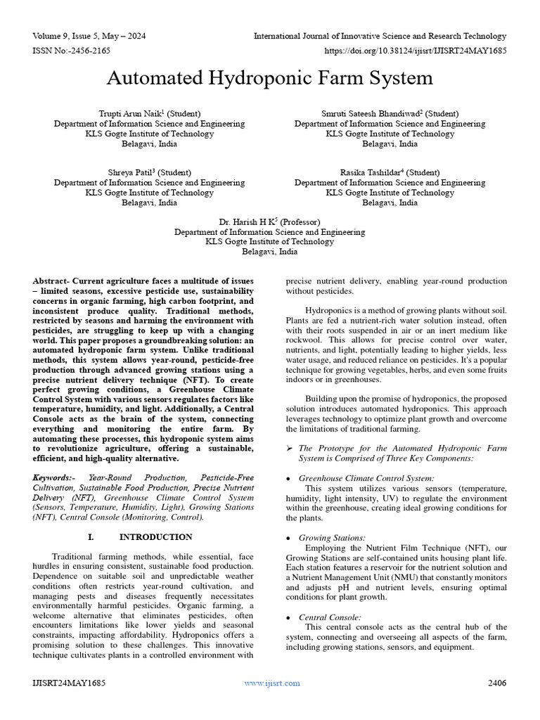 Automated Hydroponic Farm System | PDF | Hydroponics | Agriculture