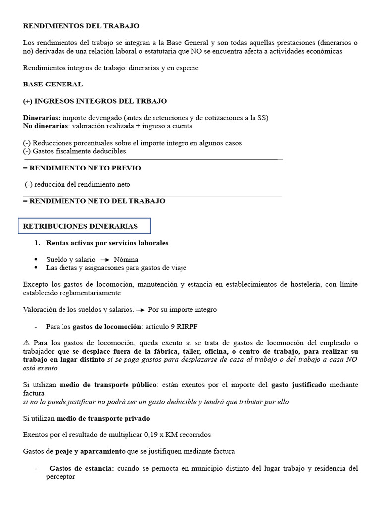 Rendimientos Del Trabajo | PDF | Salario | Pensión