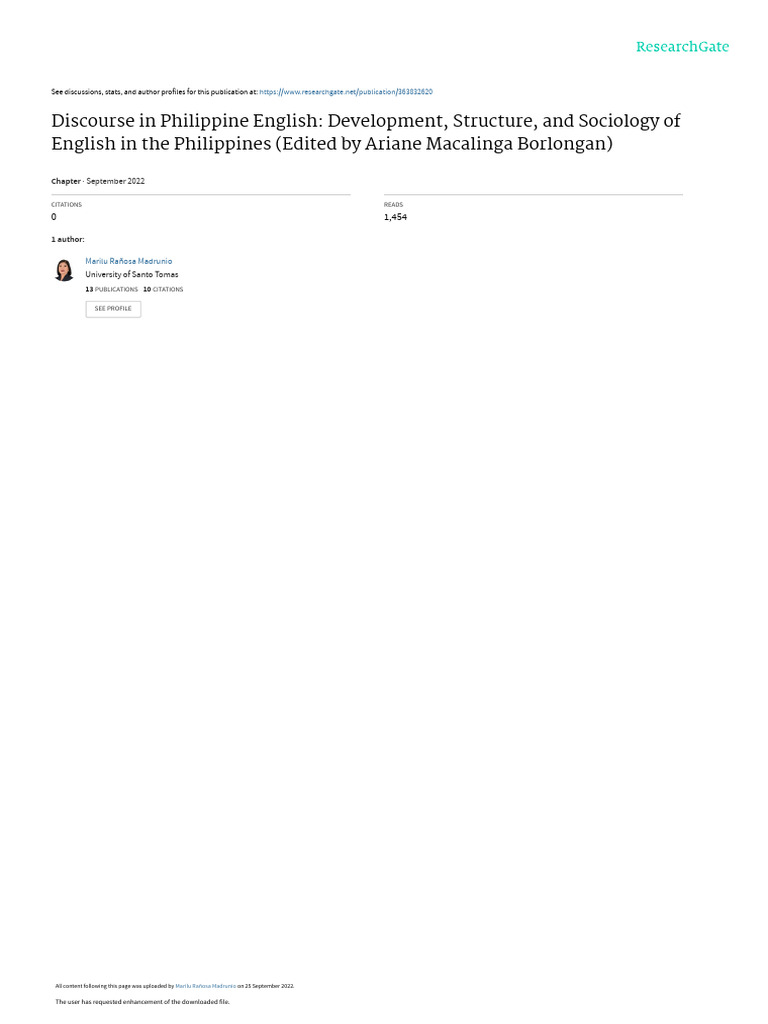 Discourse in Philippine English: Development, Structure, and Sociology ...