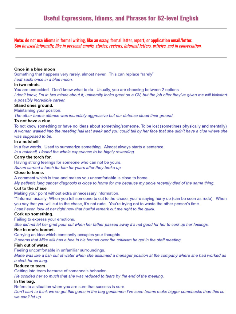 Useful Expressions and Phrases for B2-level English | PDF