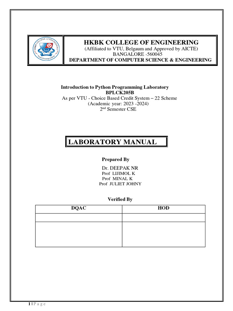 BPLCK205B Python Lab Manual 2023-24 | PDF | Engineering | Computer File