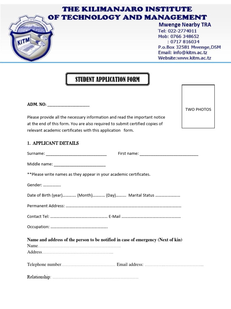 Student Application Form | PDF | Business