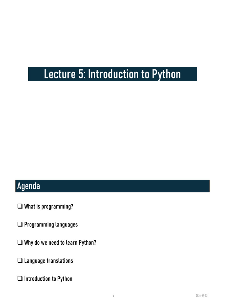 Lecture 5. Introduction To Python | PDF | Python (Programming Language ... Lecture 5. Introduction To Python | PDF | Python (Programming Language ...