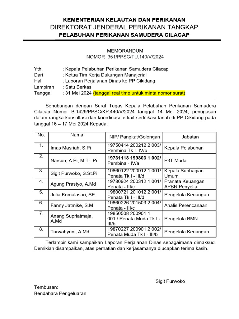Memo Laporan Perjalanan Dinas | PDF