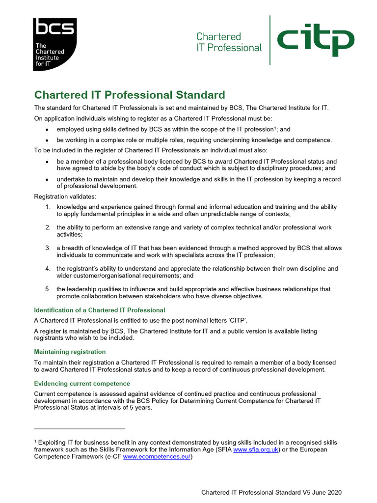 Chartered It Professional Standard | PDF | Profession | Business