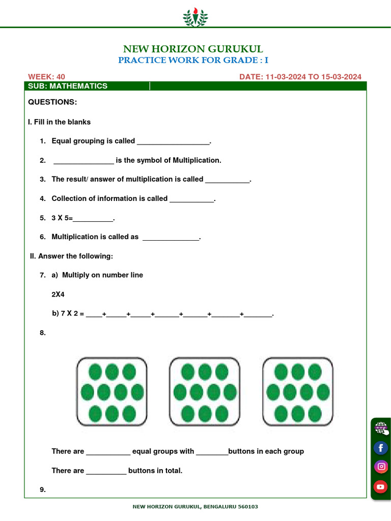Grade 1 Weekly Practice Worksheet | PDF | Multiplication | Linguistics
