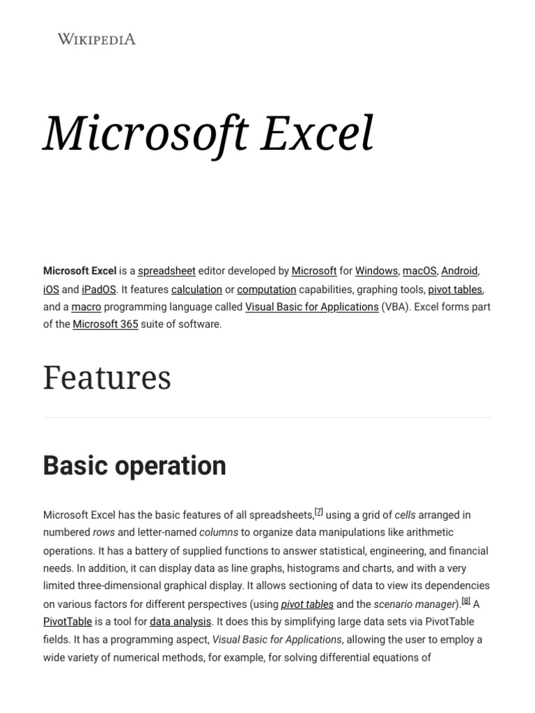 Microsoft Excel - Wikipedia | PDF | Microsoft Excel | Visual Basic For ...
