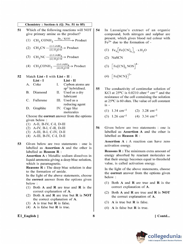 NEET 2023 Chemistry Question Paper Code E1 | PDF