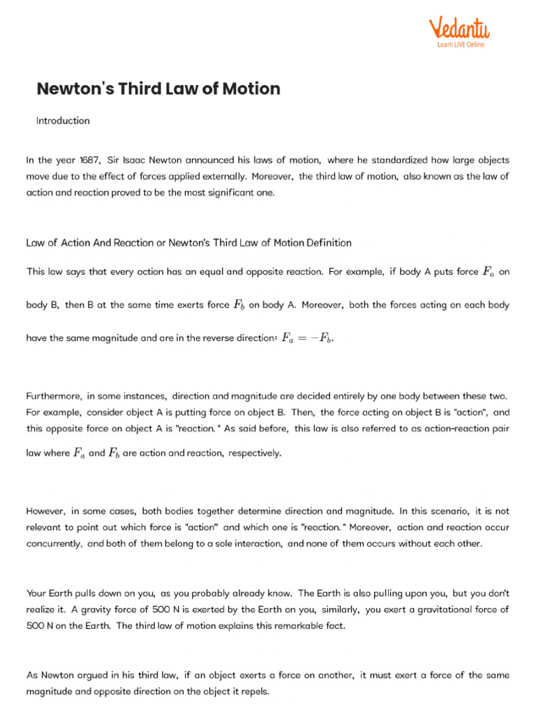 Newton's Third Law of Motion | PDF
