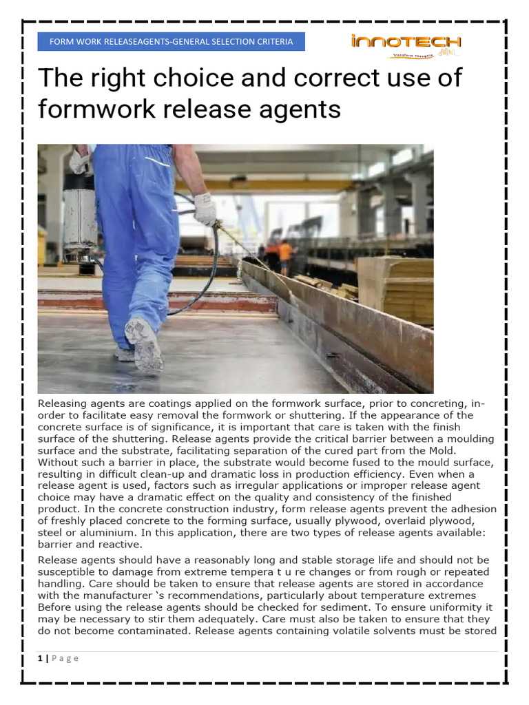 Formwork Release Agents | Download Free PDF | Concrete | Chemical ...