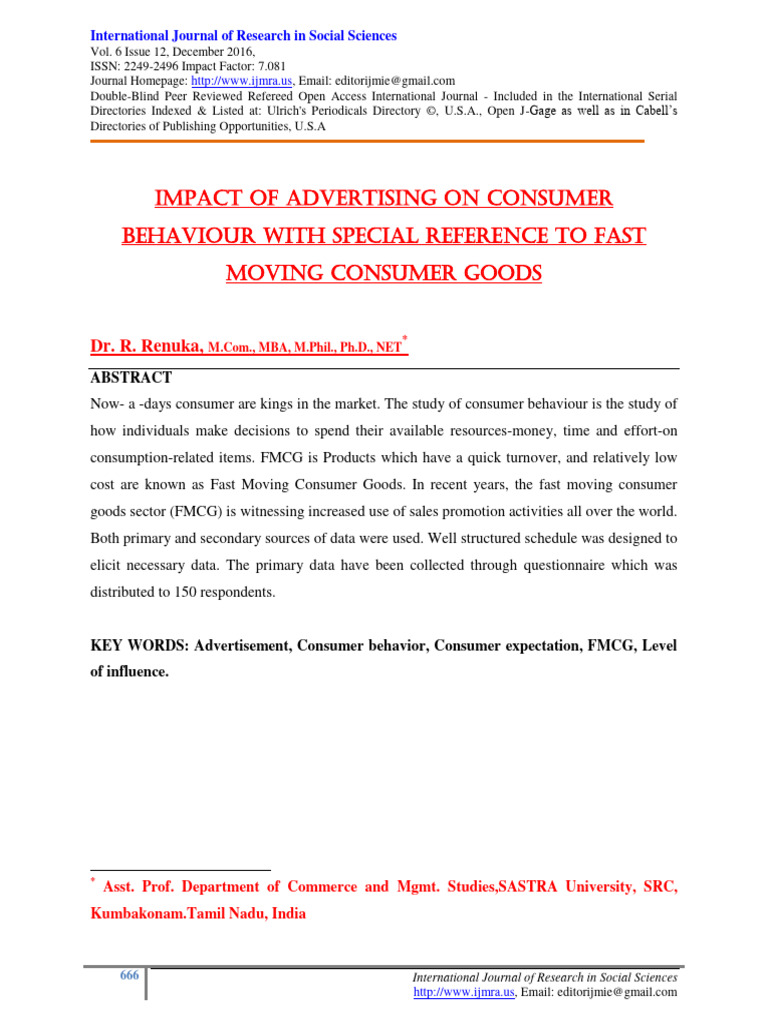 Impact of Advertising on FMCG Consumer Behavior | PDF | Advertising ...